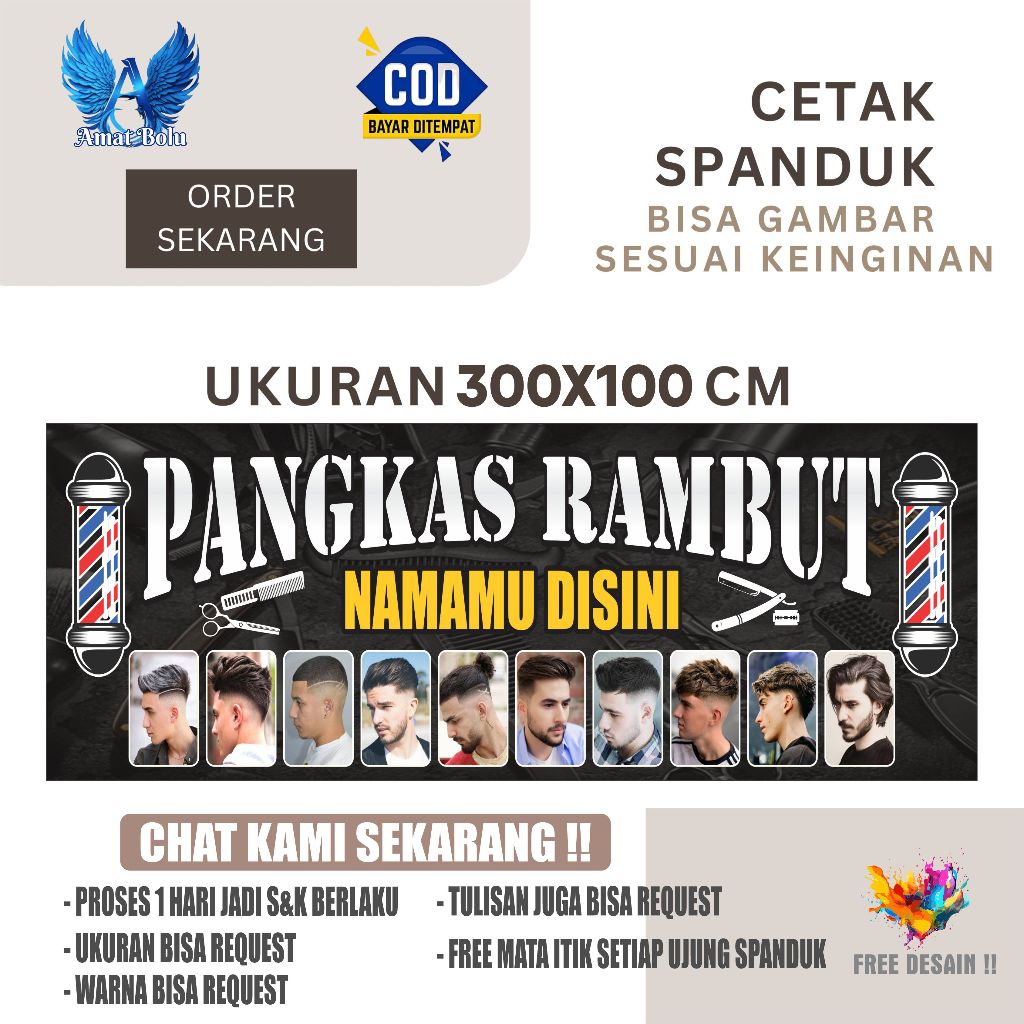 Jual Cetak Spanduk Cetak Banner PANGKAS RAMBUT Ukuran 300X100 Bisa ...