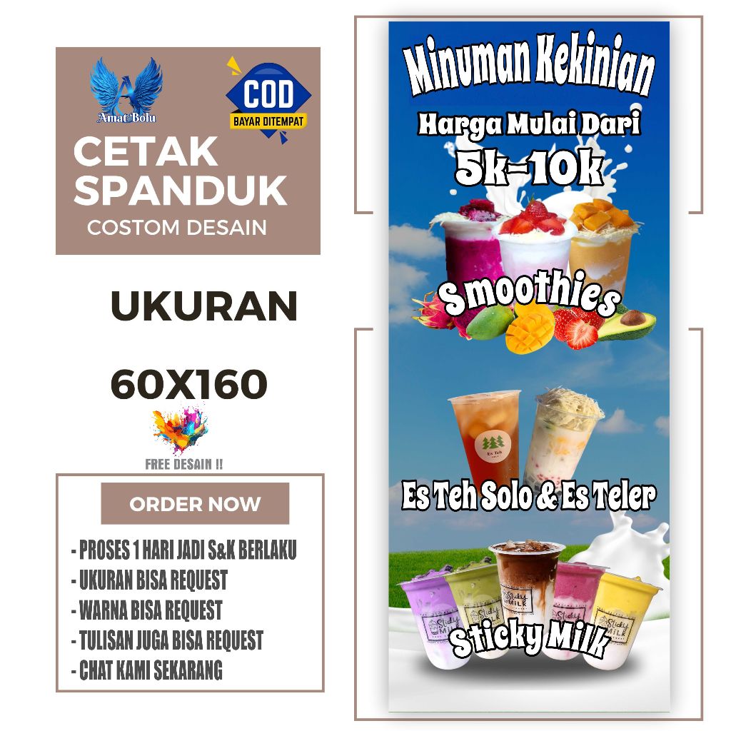Jual Cetak Spanduk Cetak Banner Sticky Milk & MINUMAN KEKINIAN Ukuran ...