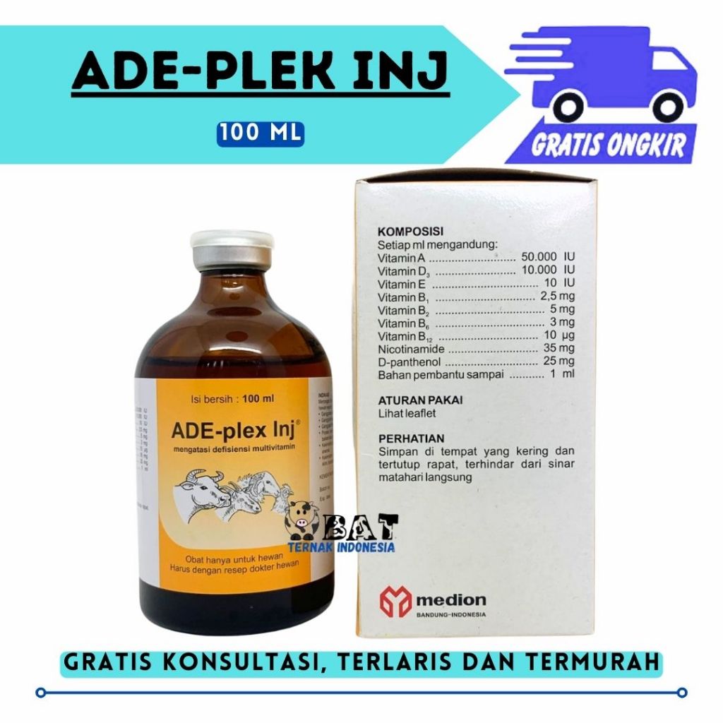 Jual ADE PLEX INJEKSI 100 ML MEDION - Multivitamin Hewan Vitamin ADE ...