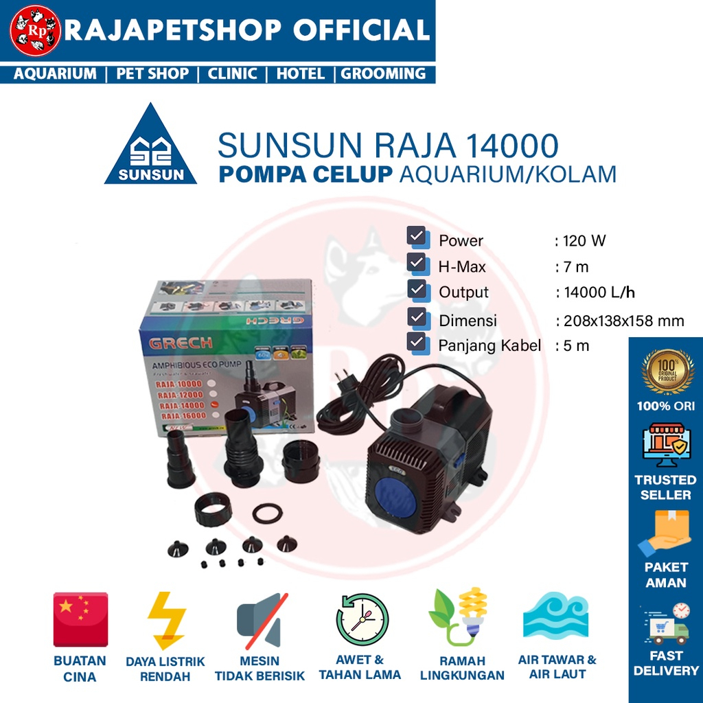 Jual ( POMPA AIR ) GRECH RAJA 14000 SUBMERSIBLE WATER PUMP KOLAM ...