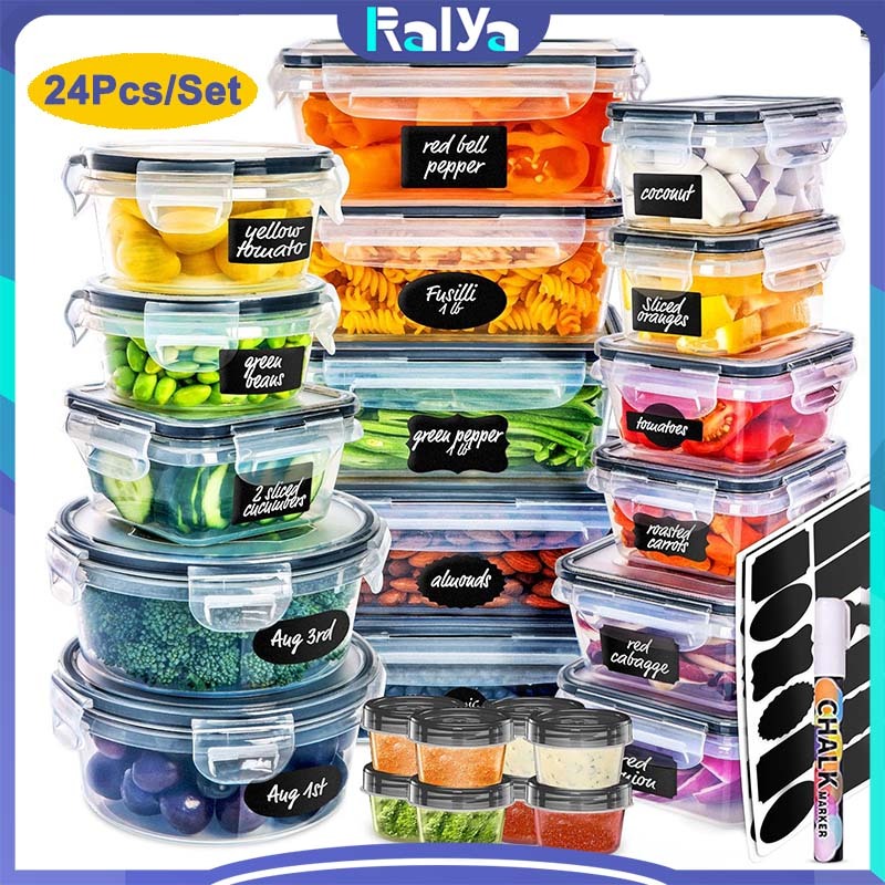 Jual Food Storage Containers with Lids 12/24 pcs Plastik Kontainer Set ...