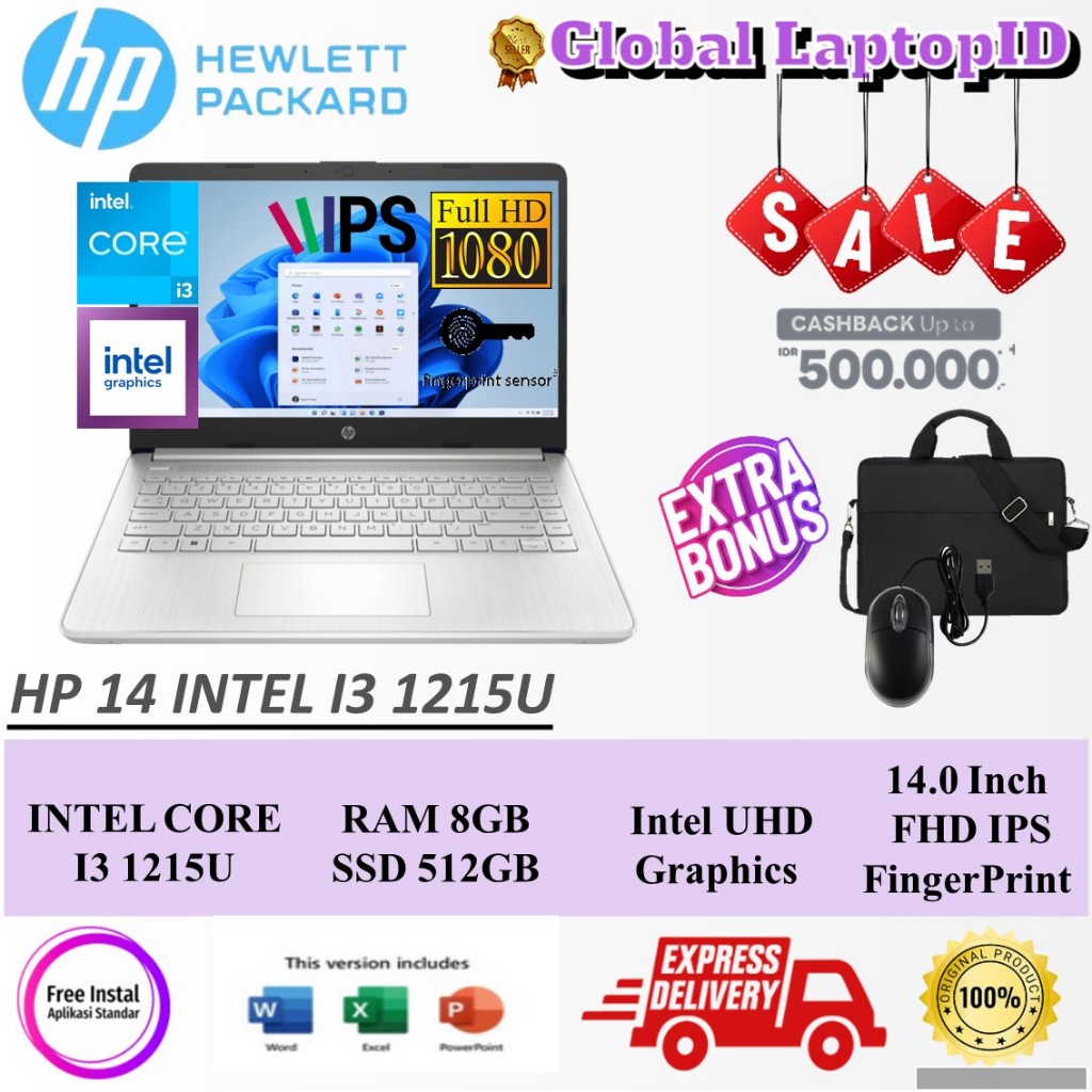 Jual Laptop NEW HP 14 Intel i3 1215U RAM 16GB 512GB 14" FHD IPS ...