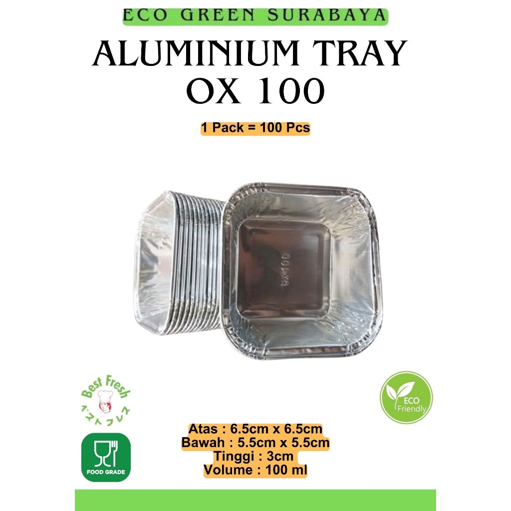 Jual ALUMUNIUM FOIL CUP OX 100 / ALUMUNIUM FOIL TRAY / KOTAK ALUMUNIUM ISI 100 | OX 100 + LID ...