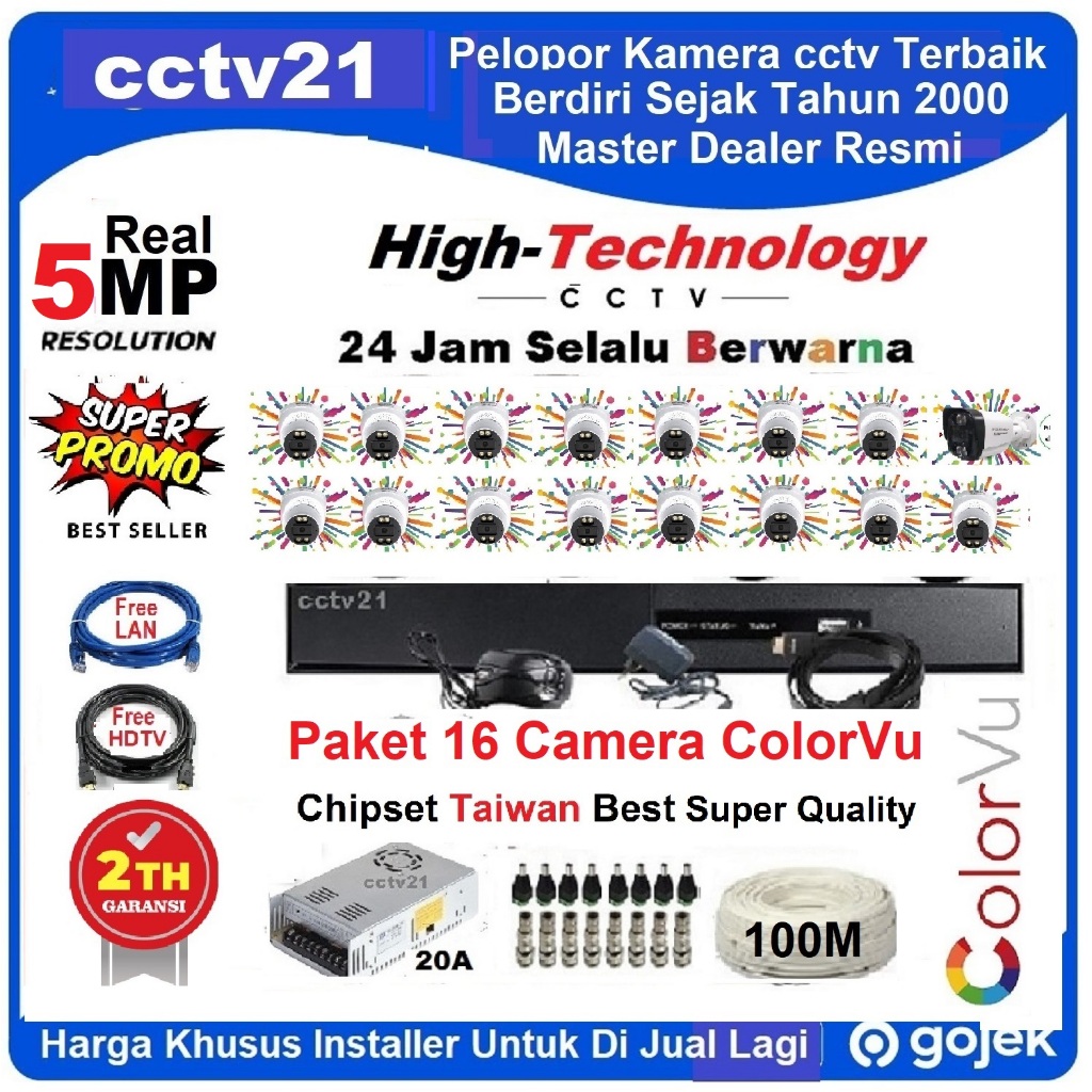 Jual Paket 16 Kamera CCTV Colorvu High Technology 5MP DVR16Ch Full Color Kb 100M Promo cctv21 ...