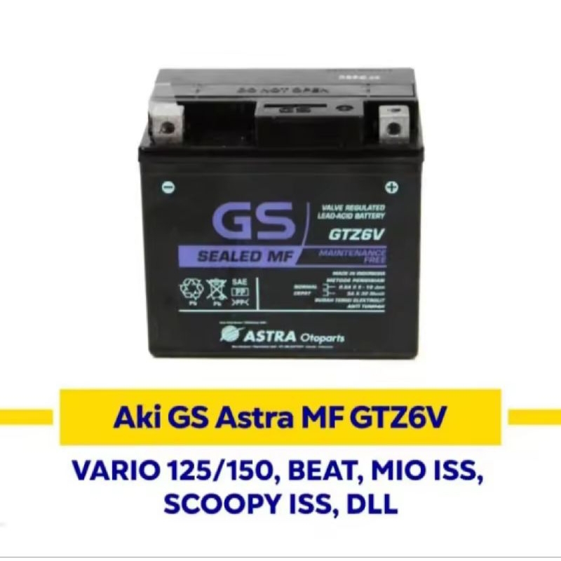 Jual AKI KERING GS ASTRA GTZ6V VARIO 125 / VARIO 150 SATRIA FU 150 CBR ...