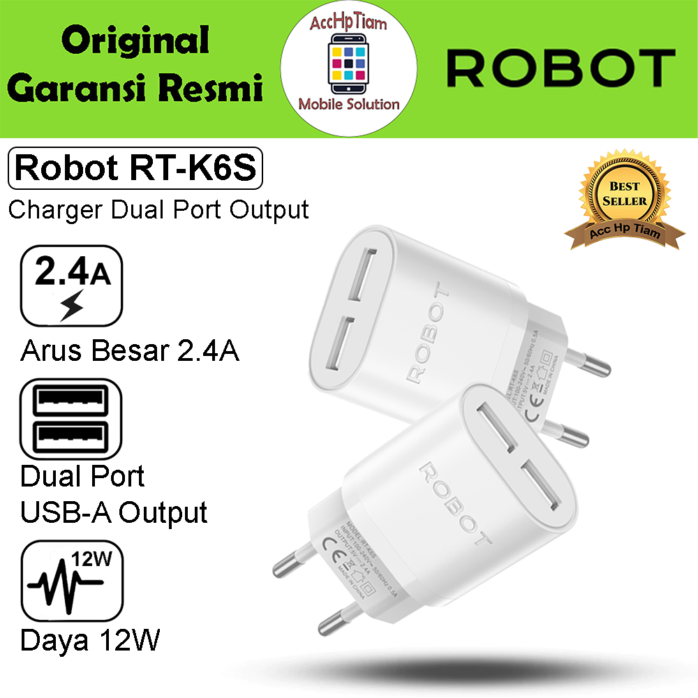 Jual Charger Robot RT-K6S 12W Dual Output 2.4A - Casan Cas Travel ...