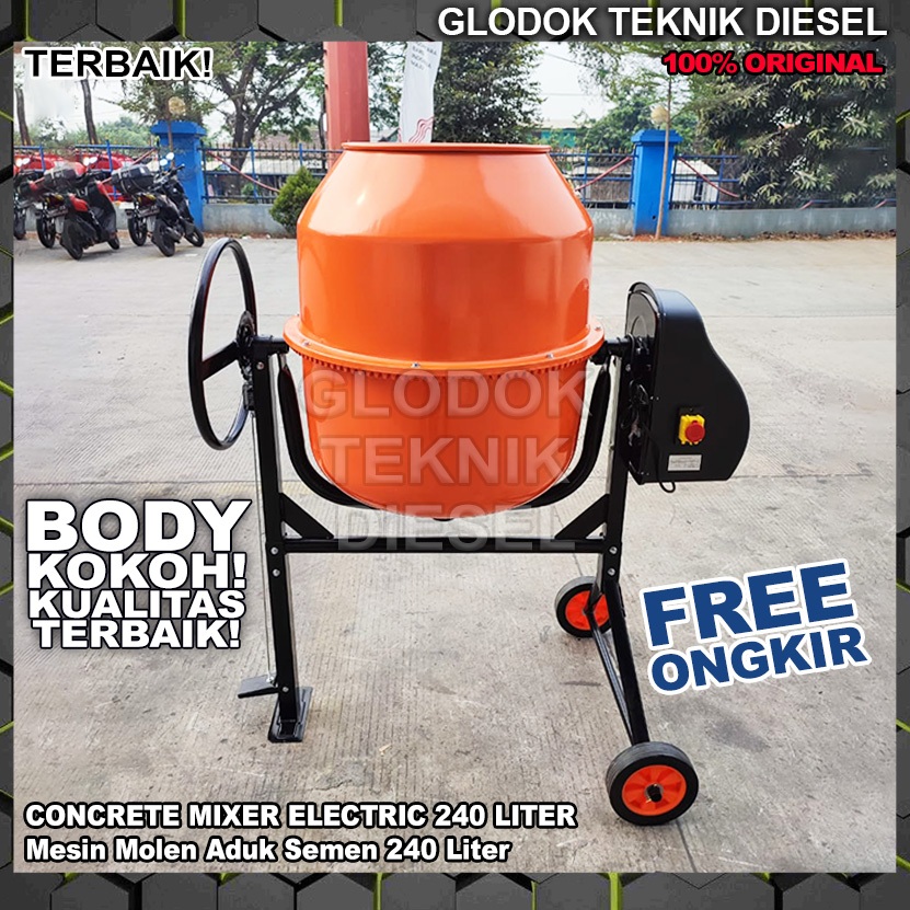 Jual Mesin Molen Listrik Pengaduk Semen 240 Liter Aduk Cor Semen Concrete Mixer Machine Electric ...