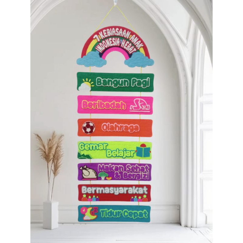 Jual ( Ready ) Hiasan dinding 7 Kebiasaan Anak Indonesia Hebat Flanel / Kerajinan Flanel /Tugas ...