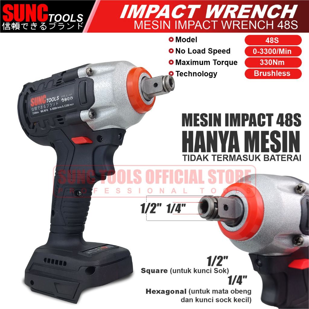 Jual SUNC TOOLS Impact Wrench Cordless Brushless Mesin Impact Baterai 48F 48V 48S | Shopee Indonesia