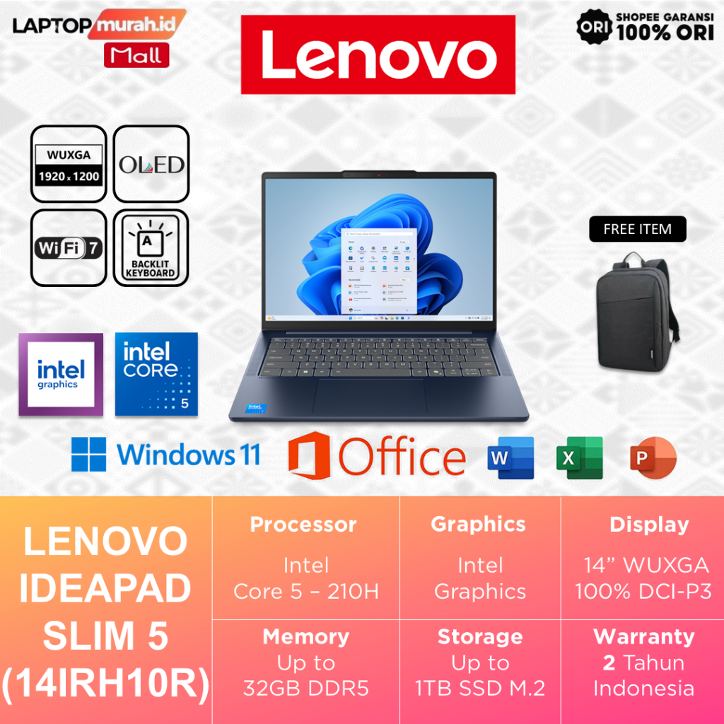 Jual Laptop Lenovo OLED Core 5-210H 32GB 1TB 14" WUXGA Backlit Windows ...