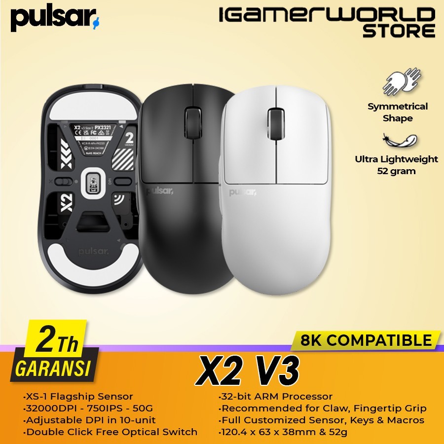 Jual Pulsar X2V3 / X2 V3 Ambidextrous 8K Wireless Gaming Mouse | Shopee ...