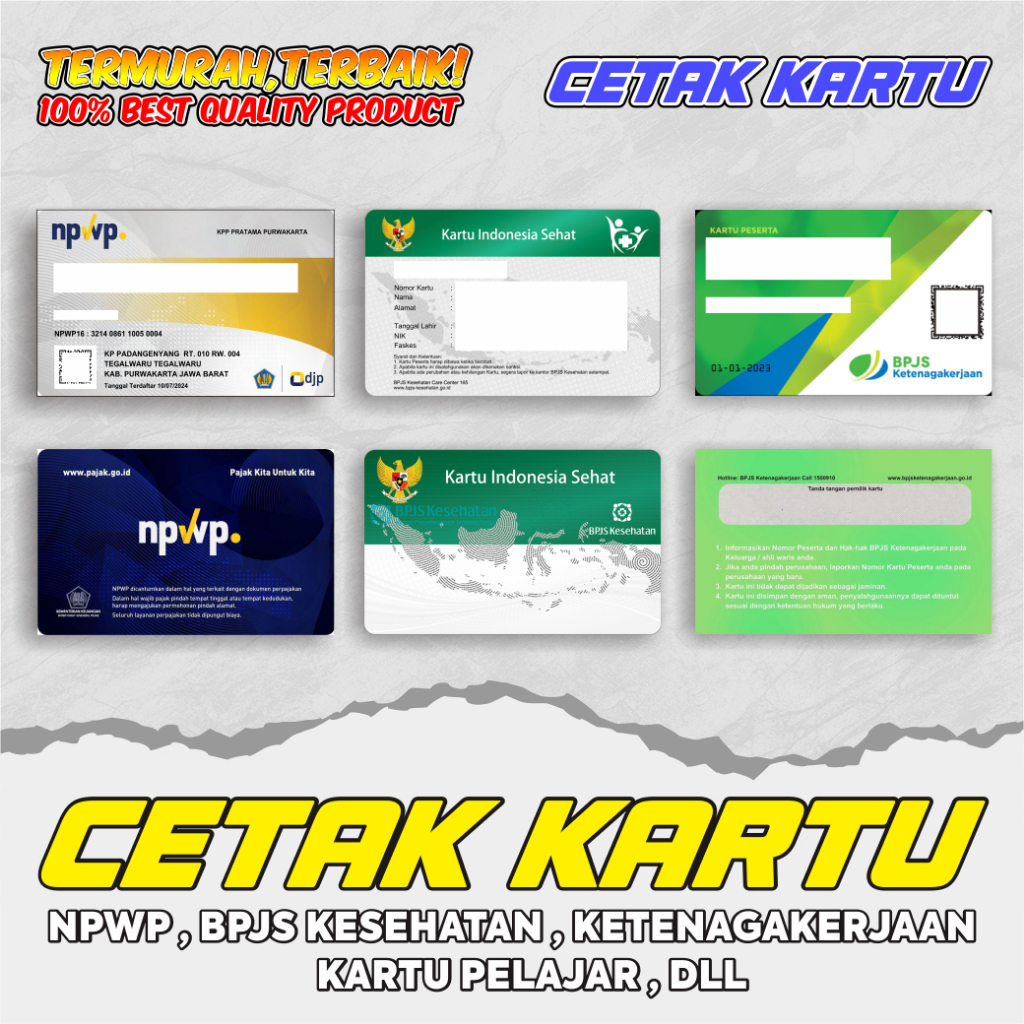 Jual CETAK KARTU NPWP/BPJS/KIP/PELAJAR BAHAN PVC | Shopee Indonesia