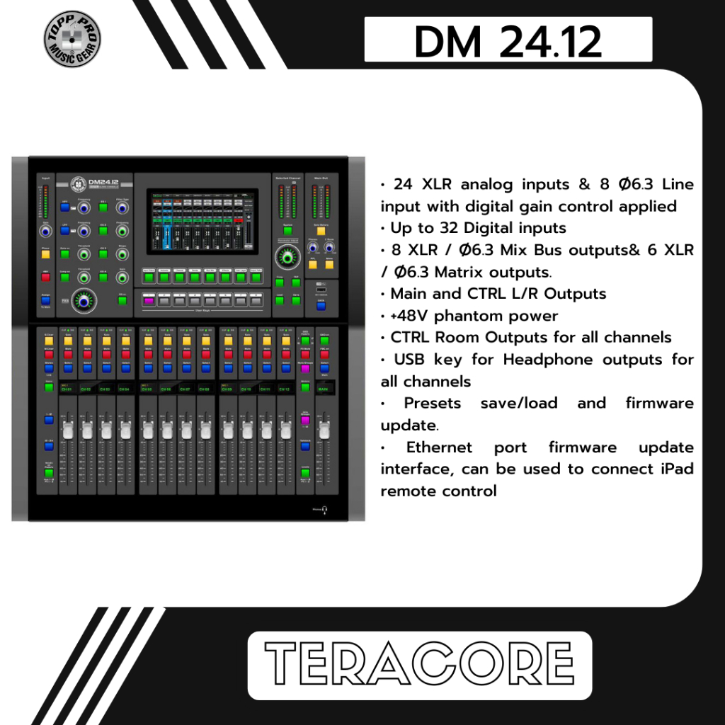 Jual Topp Pro DM24.12 DM 24 12 Mixer Digital Mixing Console 24 Channel 8 Out Dante USB Interface ...