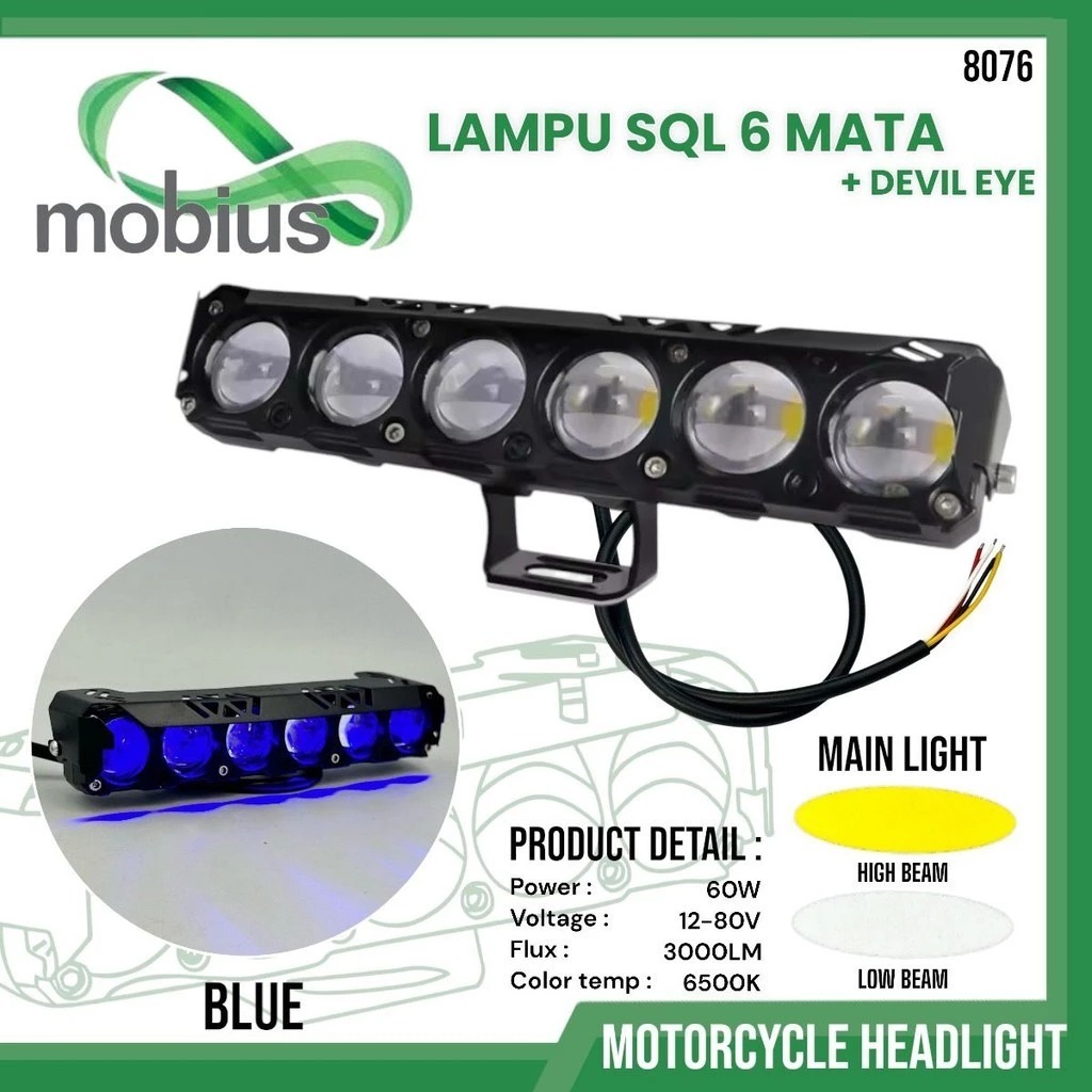 Jual LAMPU SQL 6 mata MOBIUS 8076 PLUS DEVIL EYE Cahaya Putih Kuning | Shopee Indonesia
