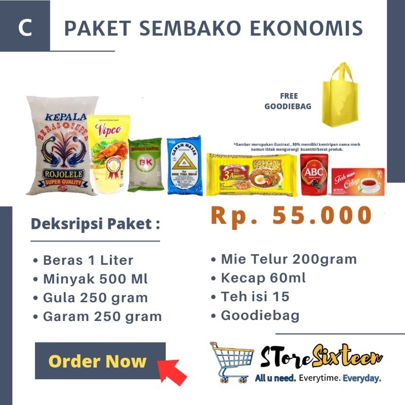 Jual Paket Sembako Ekonomis 50 Ribuan C Free Goodiebag / Paket Sembako ...