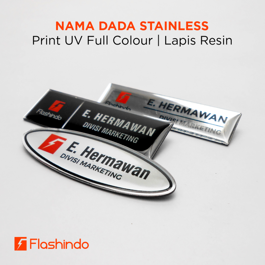 Jual Nama Dada / Name Tag Stainless Lapis Resin UV Print Magnet ...