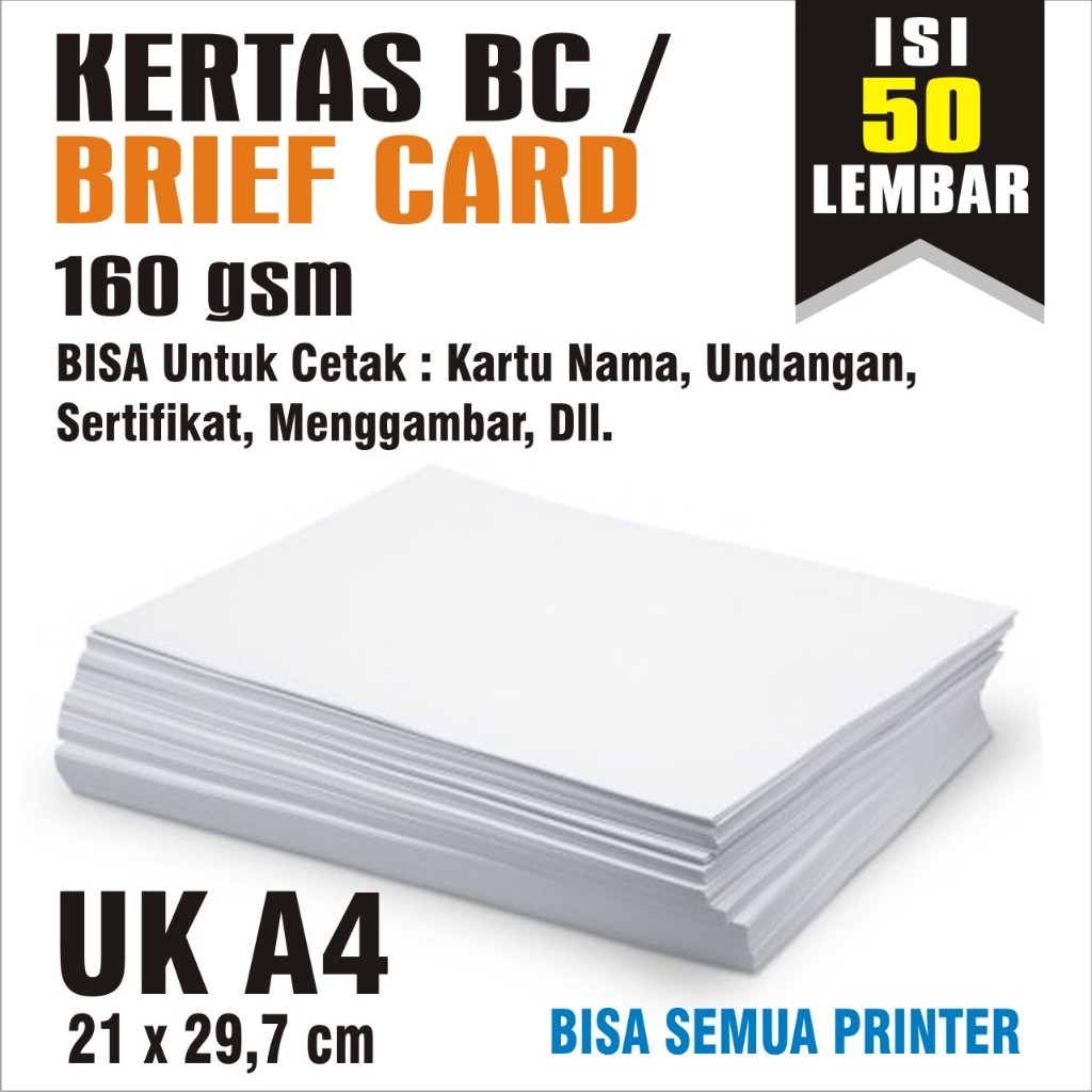 Jual Brief Card (BC) 160 gram A4 isi 50 lembar / Kertas Manila Buku Gambar 160 gsm | Shopee ...