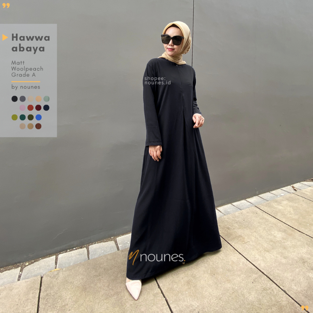 Jual Nounes Hawwa Abaya dress Gamis Polos Simple Elegan bahan Woolpeach ...