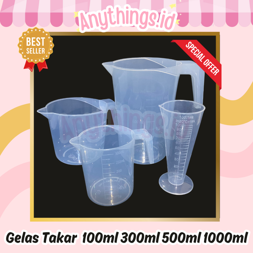 Jual Gelas Takar Ukur 100ml 300ml 500ml 1000ml Gelas Ukur Plastik ...
