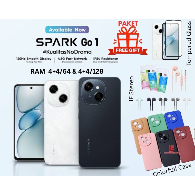Jual TECNO SPARK GO 1 4/128 120HZ SMOOTH DISPLAY SPARK GO1 4.5G IP54 RESISTANCE SPARK GO 1 4/64 ...