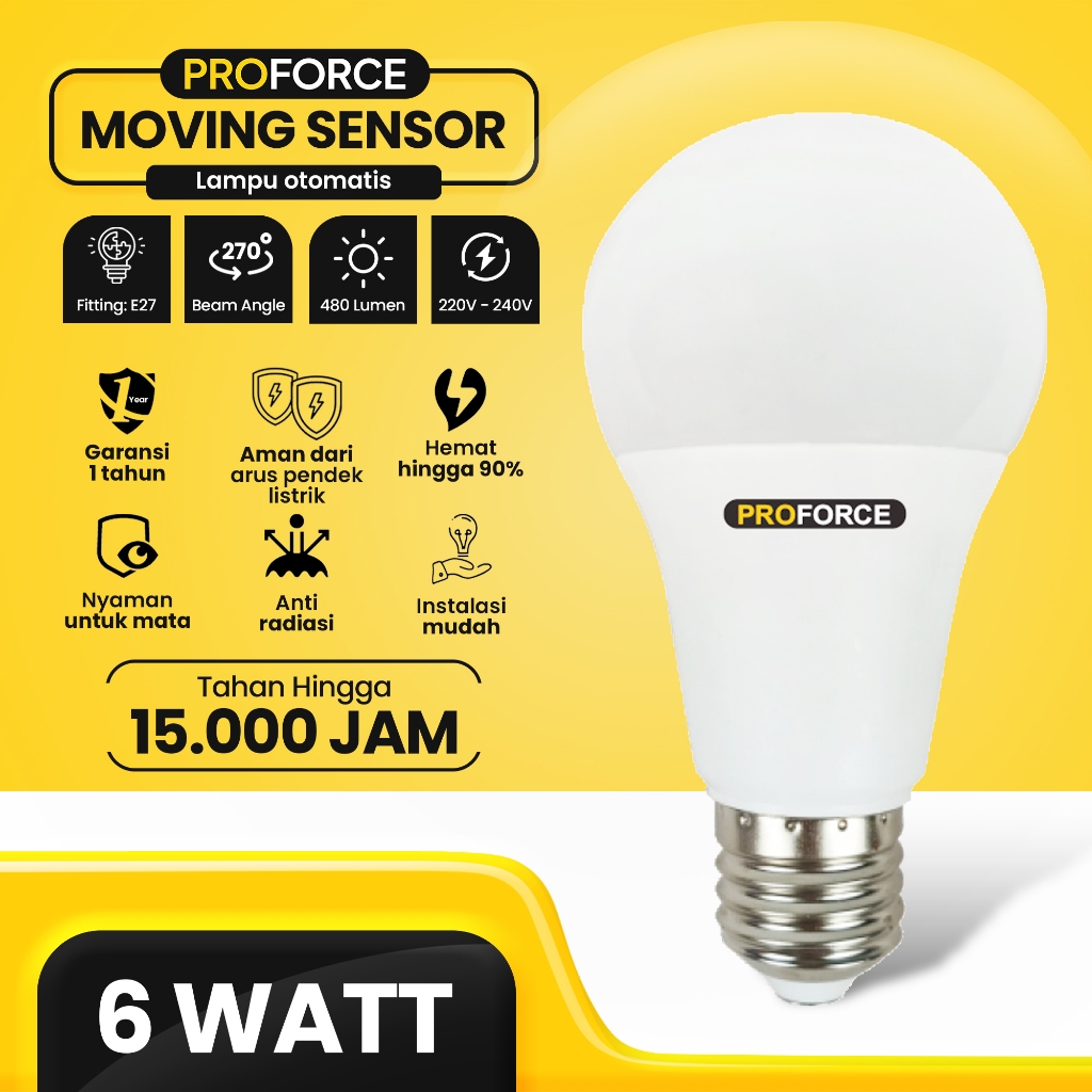 Jual Lampu LED Sensor Gerak / Motion Proforce Moving Sensor 6 Watt 480 ...