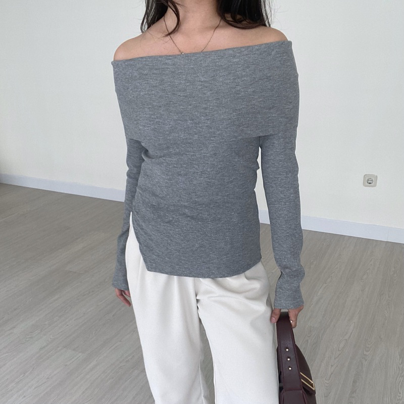 Jual Rose Top | Atasan Wanita Off Shoulder Atasan Knit Wanita Lengan Panjang Basic Korean Knit ...