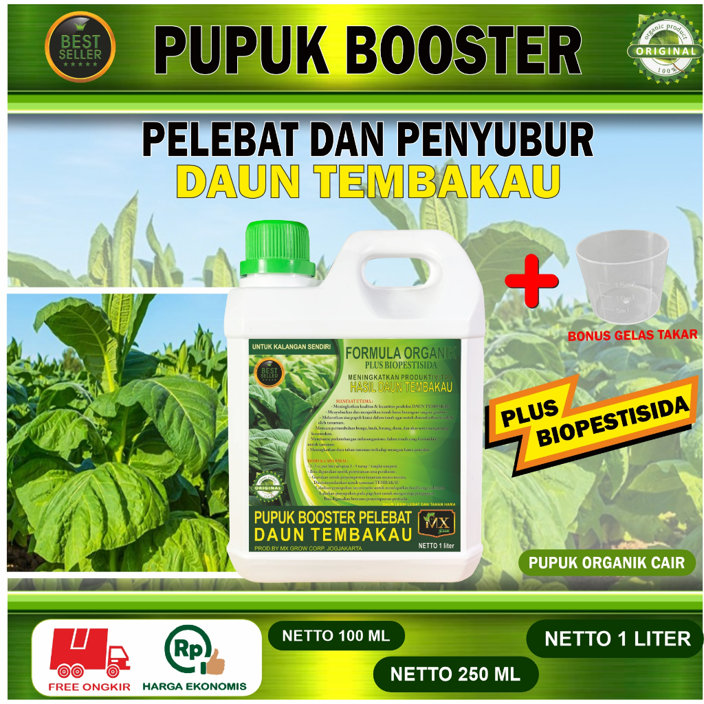 Jual Pupuk Organik Cair Pelebat Penyubur Pembesar Daun Tembakau / Booster tanaman Tembakau ...