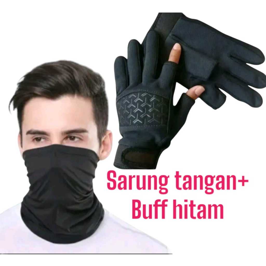 Jual Paket Motoran Buff Hitam Polos Dan Sarung Tangan pria Dewasa ...