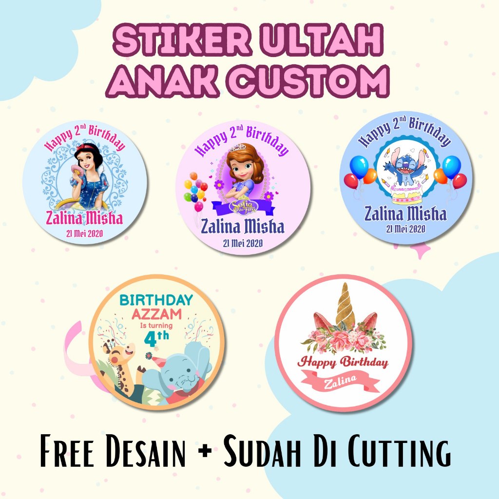 Jual Cetak Stiker Ulang Tahun Anak Free Desain CUstom Label Ultah Box ...