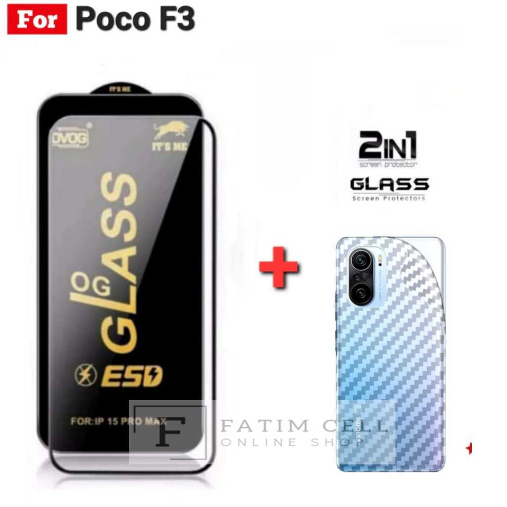 Jual Paket 2in1 Poco F3 Tempered Glass Anti Static + Skin Carbon 3D ...
