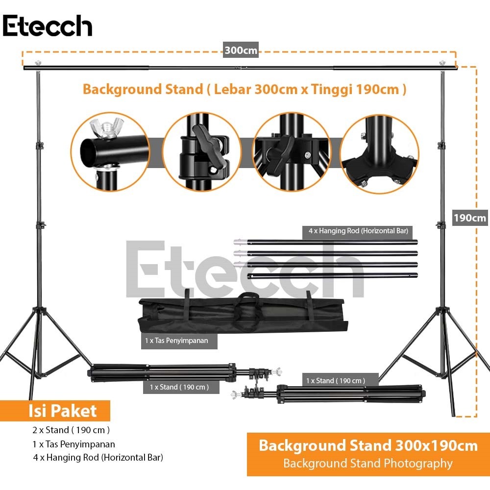 Jual Portable Background Stand 3M Background Studio Foto Backdrop Stand ...
