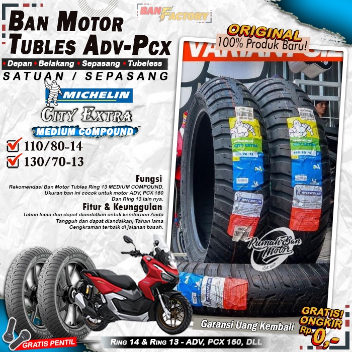 Jual Ban Motor ADV Michelin City Extra Ring 14 & Ring 13 Tubles Ban ...