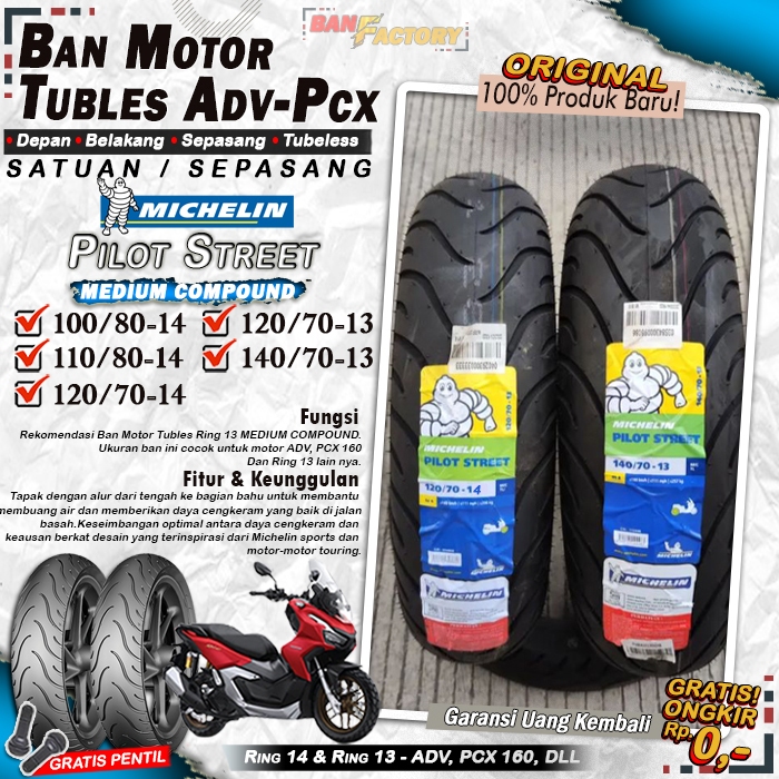 Jual Ban Motor ADV Michelin Pilot Street Ring 14 & Ring 13 Tubles Ban ...