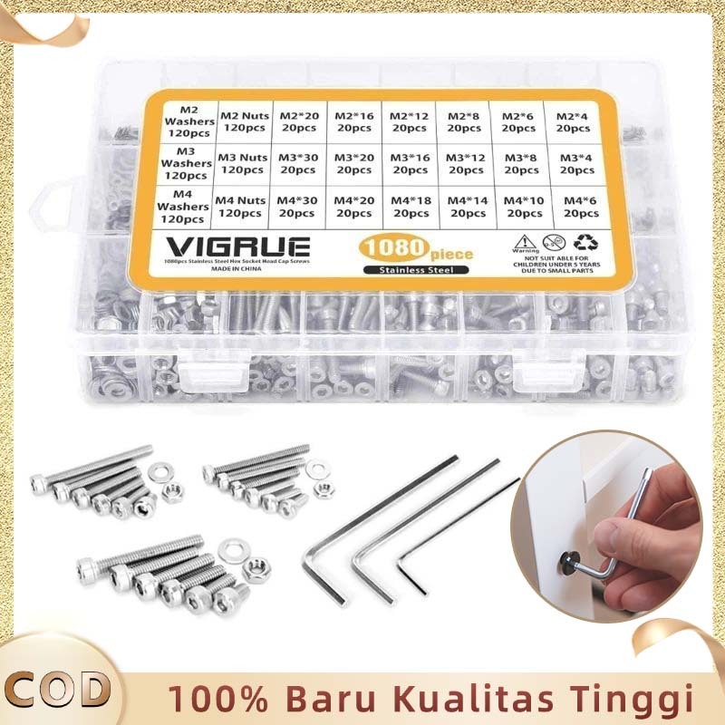 Jual Mur Baut M2 M3 M4 Paketan Campuran 1080pcs Stainless Steel Hex ...
