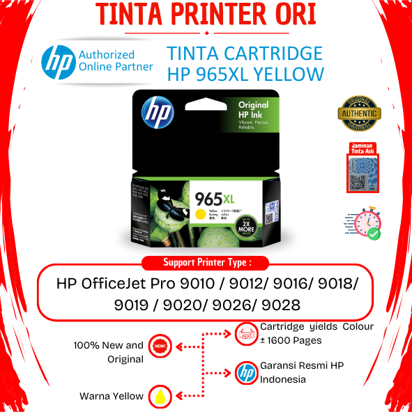 Jual Tinta HP 965XL Yellow / 965 XL Kuning Original Ink Cartridge For ...