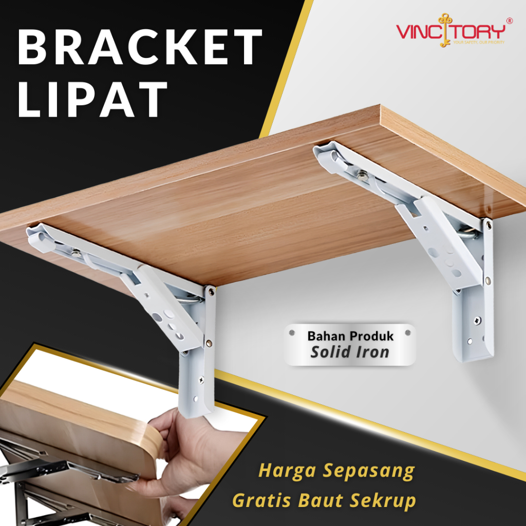 Jual Bracket Siku Lipat Dinding 8 inch Sepasang VINCITORY | Engsel Meja ...