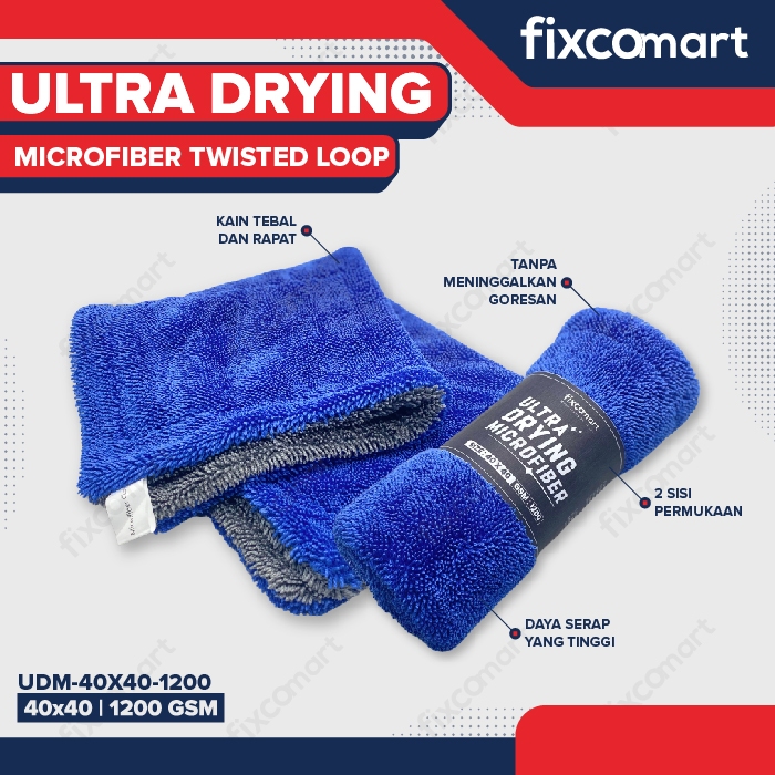 Jual Kain Lap Microfiber - Ultra Drying Microfiber Premium Twisted Loop 40x40 1200 GSM Mobil ...