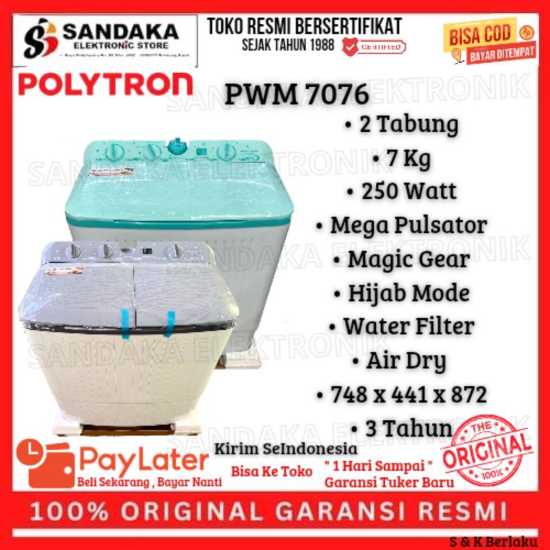 Jual MESIN CUCI 2 TABUNG POLYTRON 7 KG TWIN TUB PWM-7076 | Shopee Indonesia