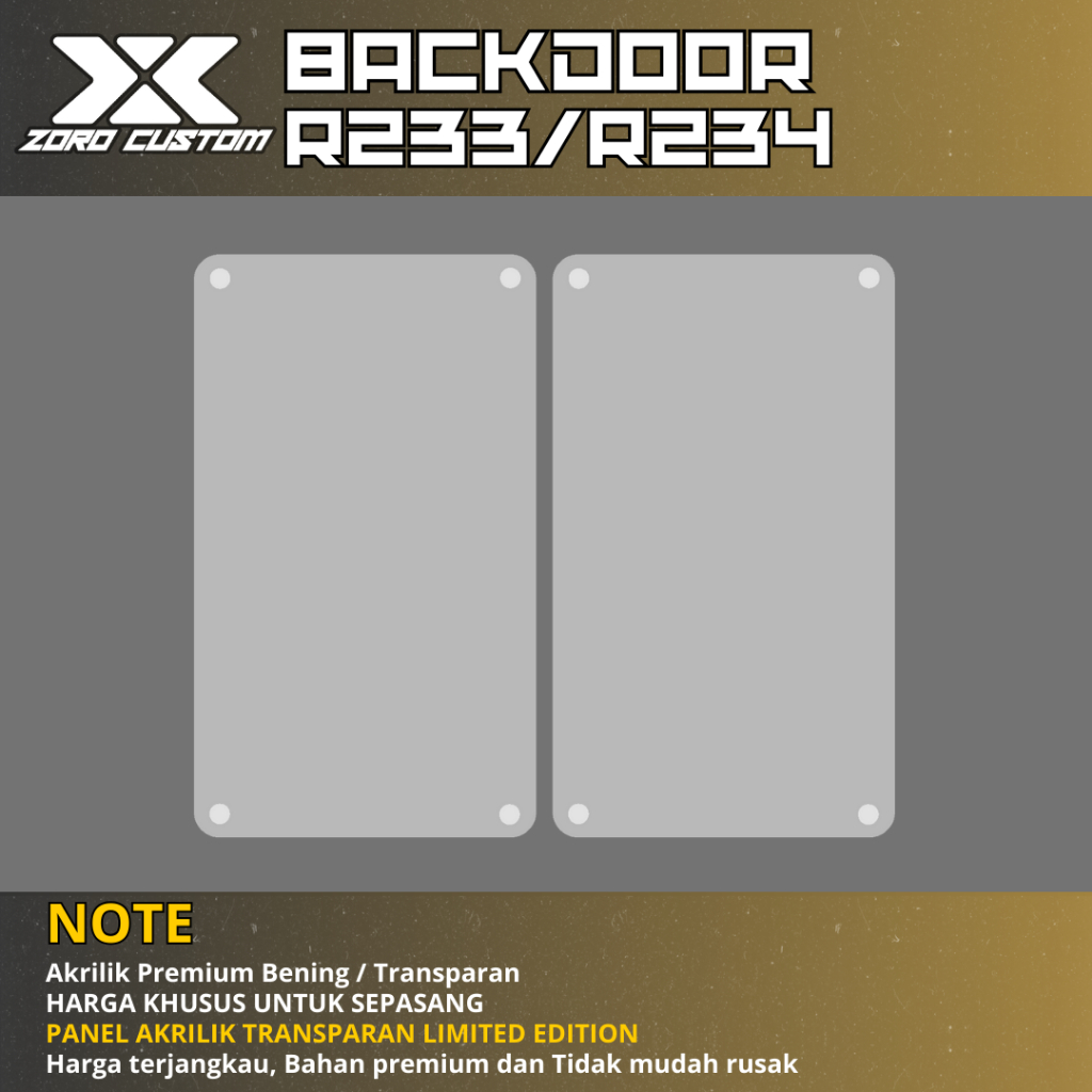 Jual ZORO - AKRILIK BACKDOOR R233/R234 DAN M200/P200 CLEAR TRANSPARAN ...