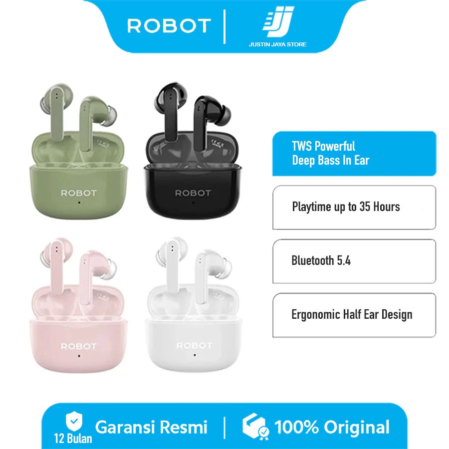 Jual ROBOT TWS Earphone Airbuds T70E Deep Bass Bluetooth 5.4 Original ...