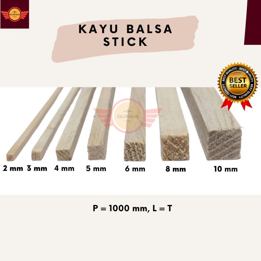 Jual Kayu Balsa Stick 1000 x 4 x 4 mm (Premium Quality) | Shopee Indonesia
