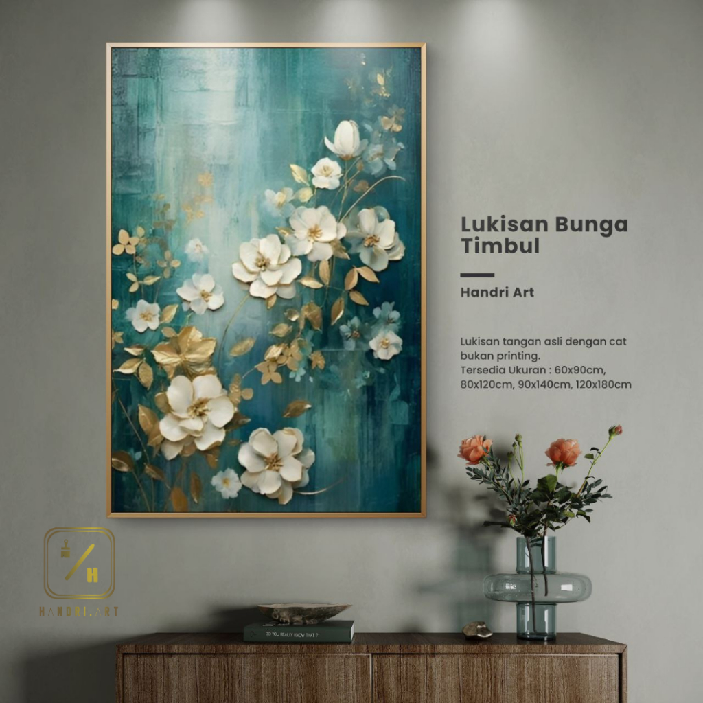 Jual Lukisan Bunga Mewah . Flowers under wetter Texture 3D. Lukisan ...