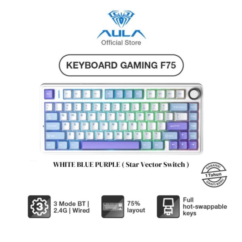 Jual Aula F75 White Blue Purple + Keycaps Sumi (Star Vector Switch ...