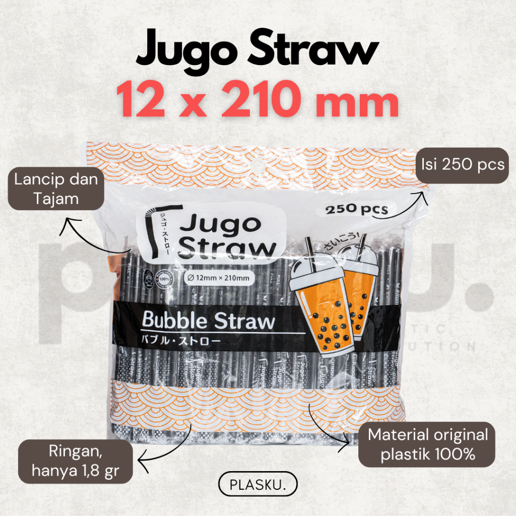 Jual Sedotan Plastik STERIL HITAM Jugo Straw 12mm x 210mm (Isi 250 pcs ...