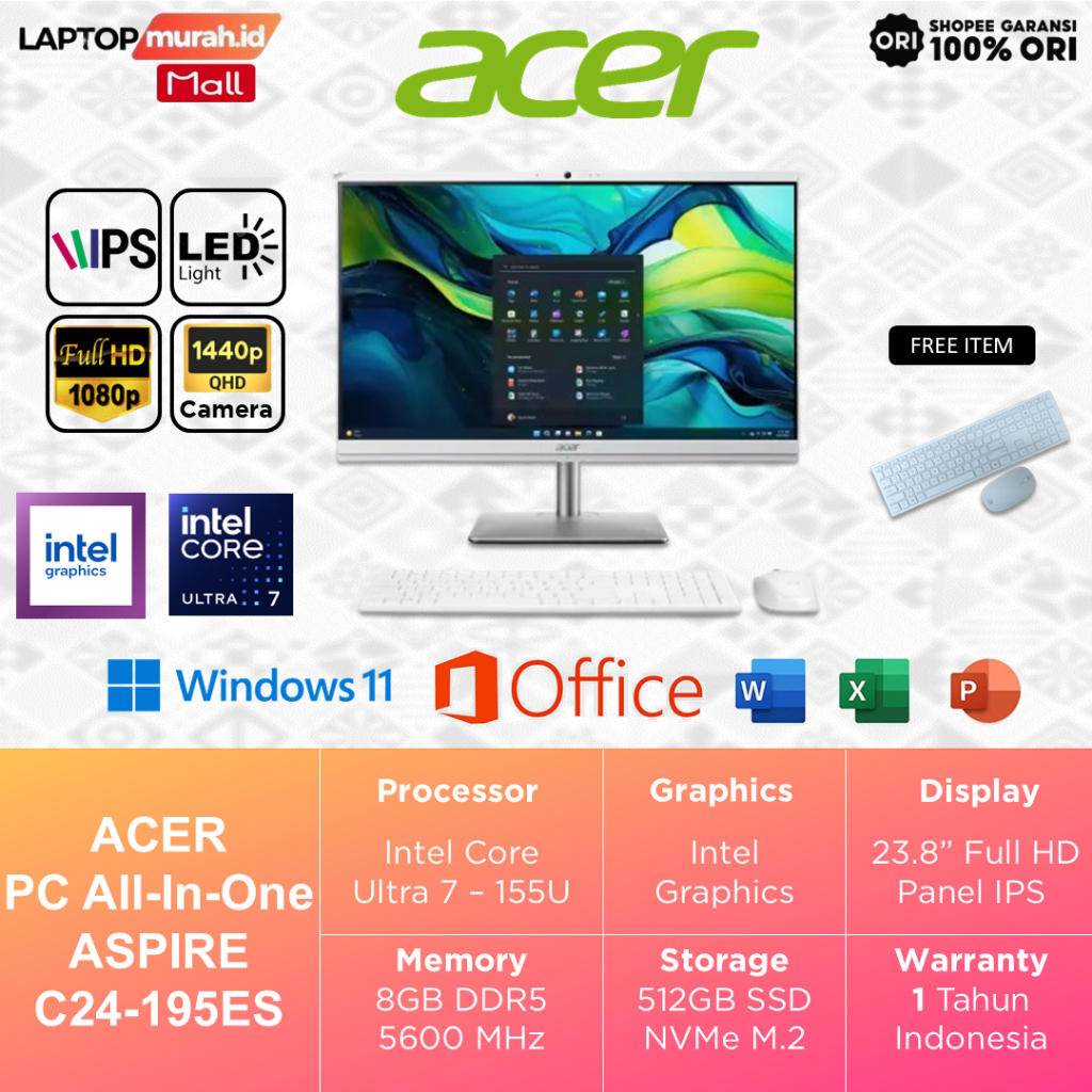 Jual PC AIO Acer Aspire Ultra 7-155U 8GB 512GB 23.8" Full HD IPS Windows 11 - AIO Acer Aspire ...