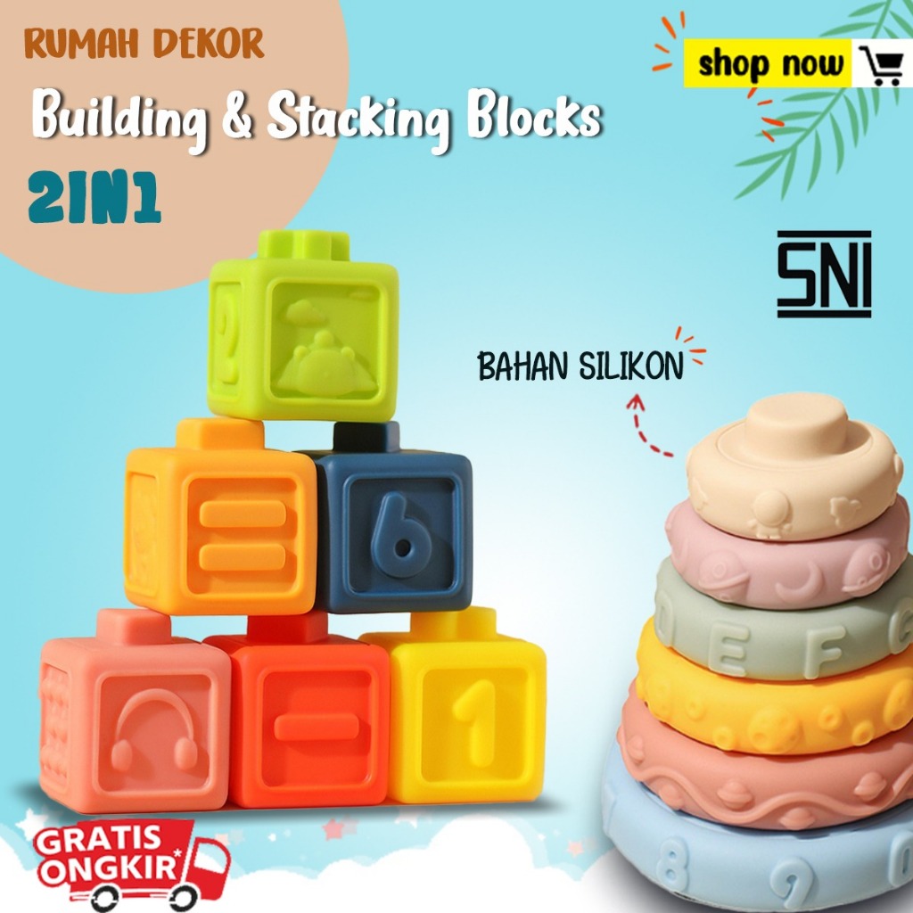 Jual Mainan Anak Stacking Building Blocks 2IN1 Mainan Balok Donat Bahan ...