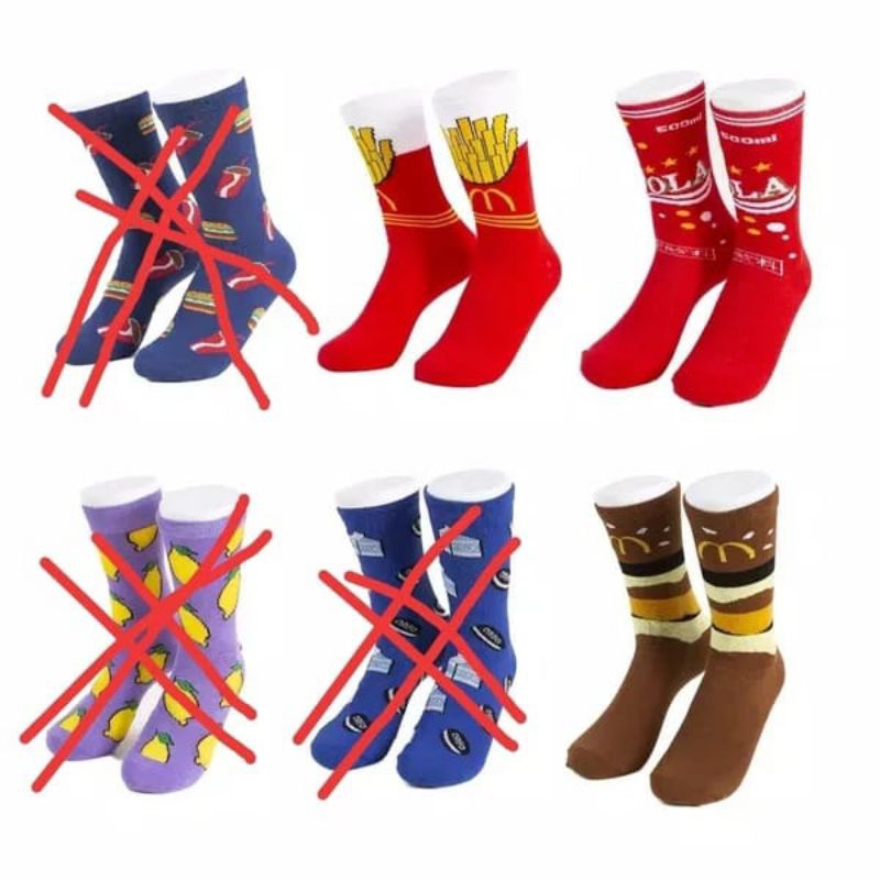 Jual Kaos kaki Desain Aneka Motif Makanan Minuman Coca Cola Burger ...