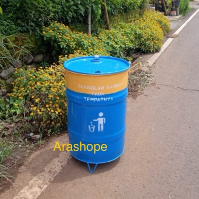 Jual tong sampah besi 60 liter/drum besi tutup lebar/ember besar/pail ...