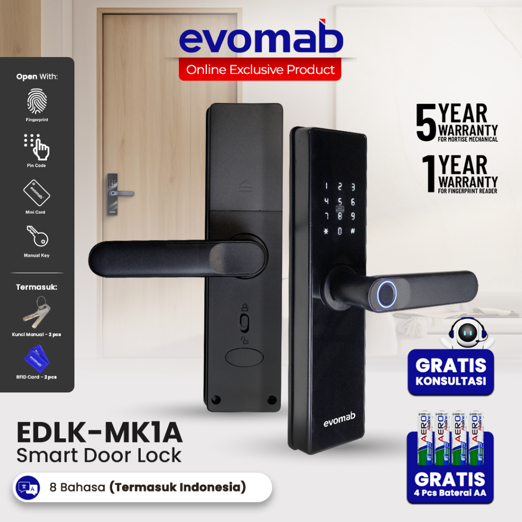 Jual evomab Smart Door Lock Handle Pintu Kunci Digital Bahasa Indonesia ...
