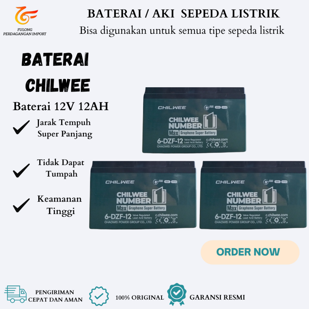 Jual BATERAI / AKI SEPEDA LISTRIK 12V 12AH / 12V 20AH CHILWEE ORIGINAL | Shopee Indonesia
